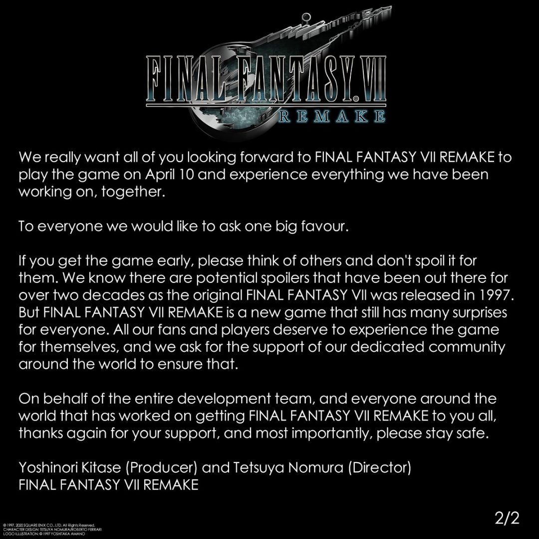 Square Enix Provides Update on Final Fantasy VII Remake Shipments - RPGamer